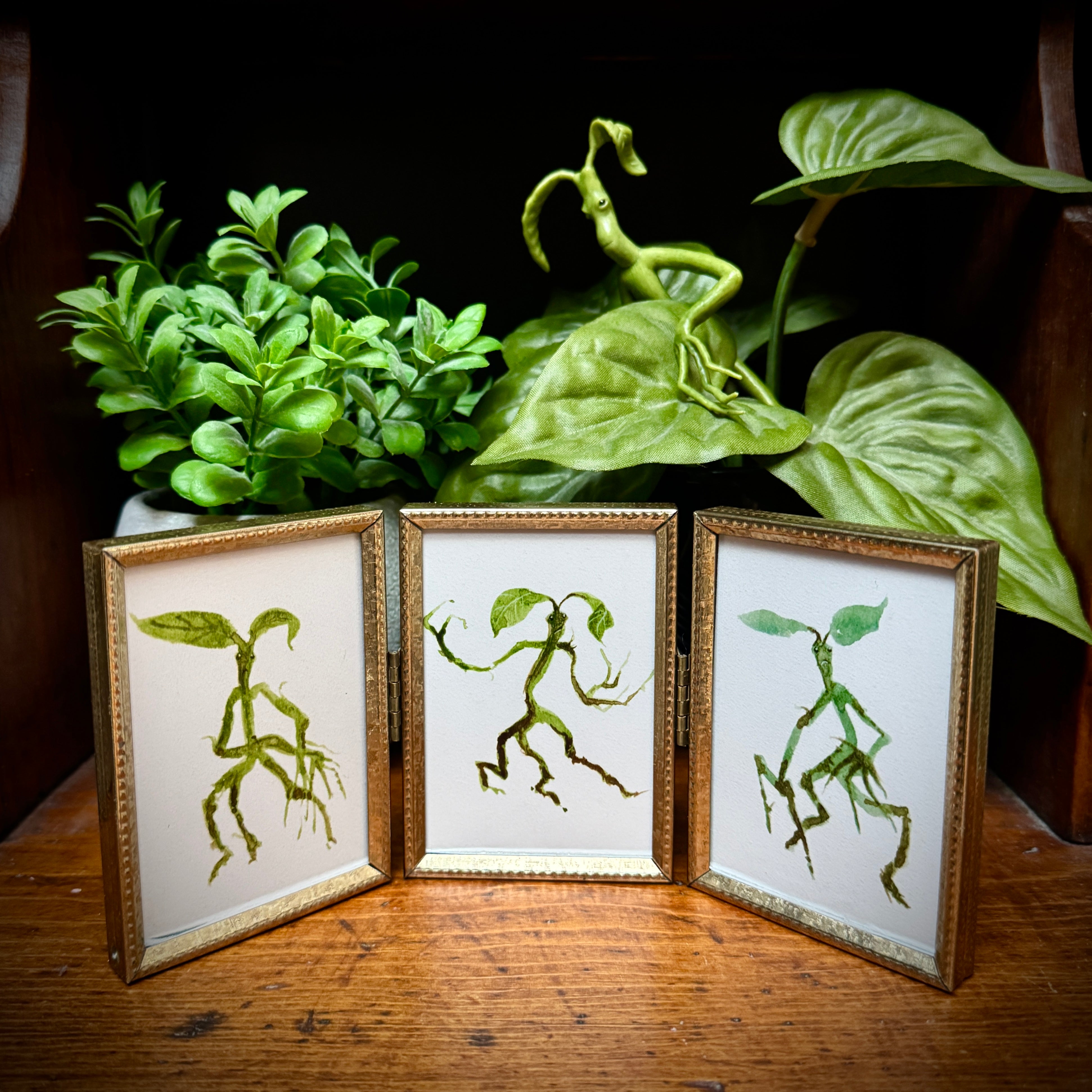Little Green Men Trio - PRINTs in portrait frame – Upcycled Vintage Art